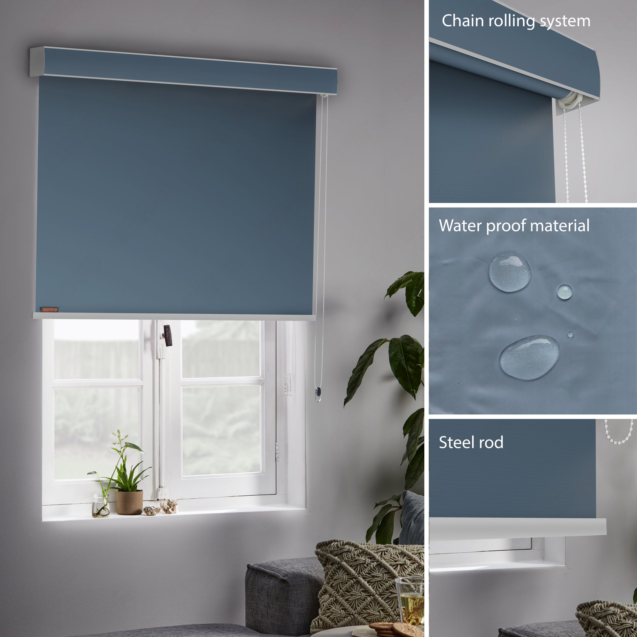 Buy Hippo 100% Blackout Roller Blinds – UV Protection, Waterproof & Glare Blockage – HIPPO